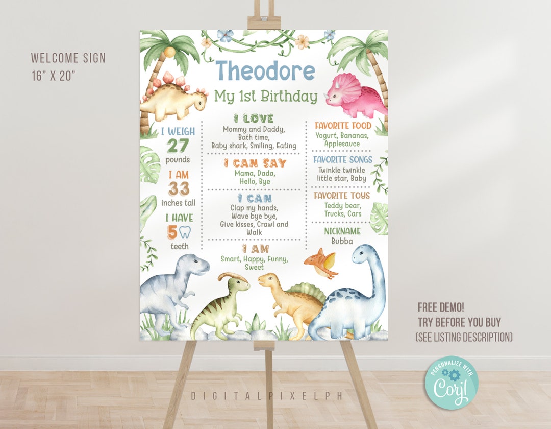 Editable Dinosaur Birthday Milestone Poster Template, Dinosaur ...