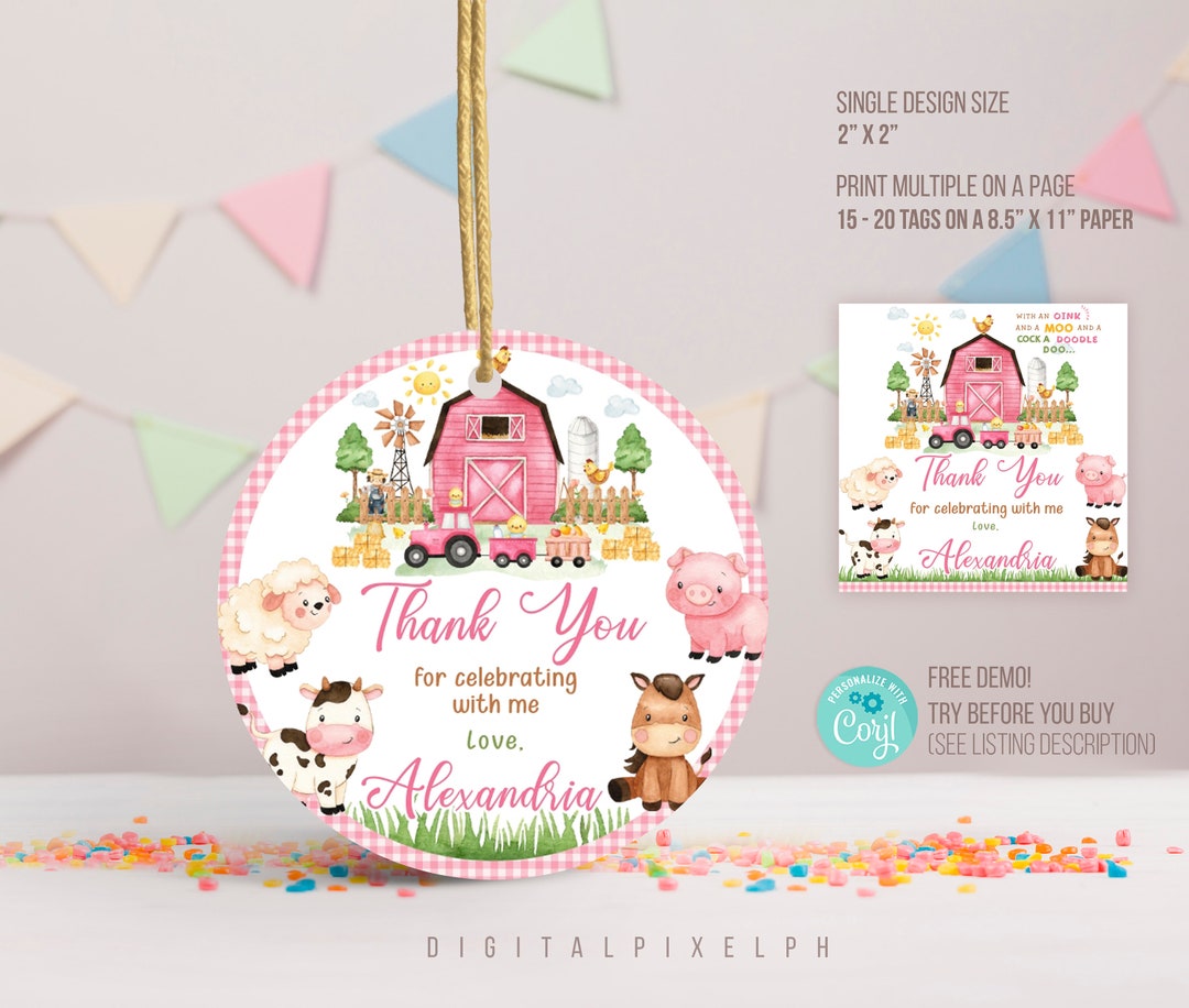 Editable Farm Round Thank You Tags, Farm Sticker, Farm Square Thank You ...