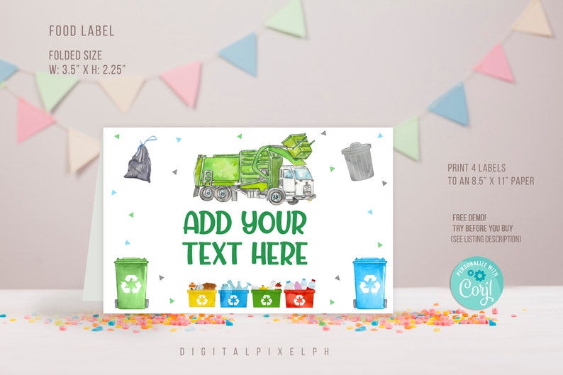 Garbage Truck Food Label, Garbage Truck Food Tent Cards, Garbage Truck ...