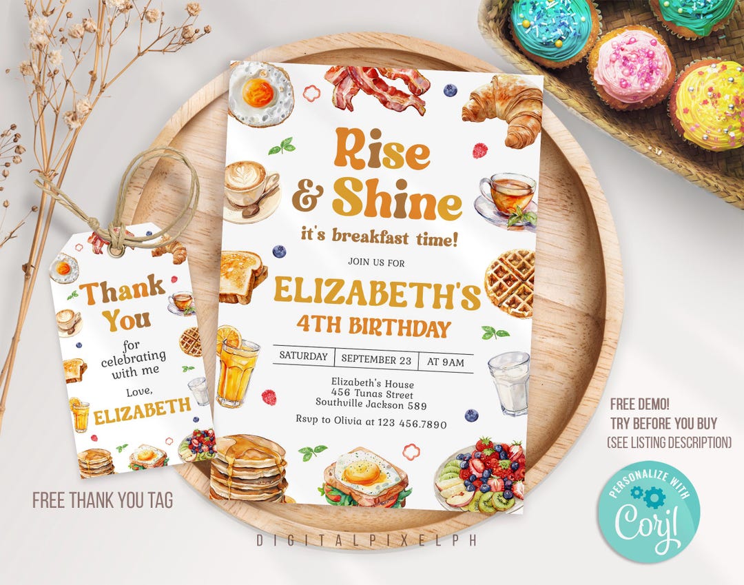 Editable Breakfast Birthday Invitation Template, Brunch Birthday ...