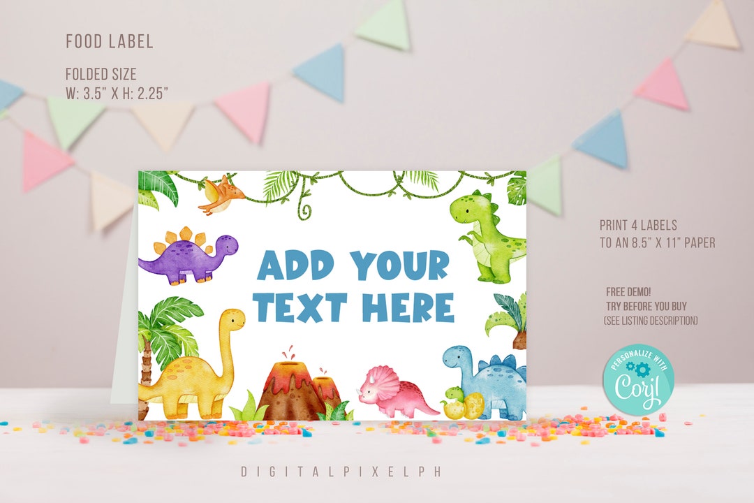 Editable Dinosaur Food Label, Dinosaur Birthday Party Food Tent Cards ...