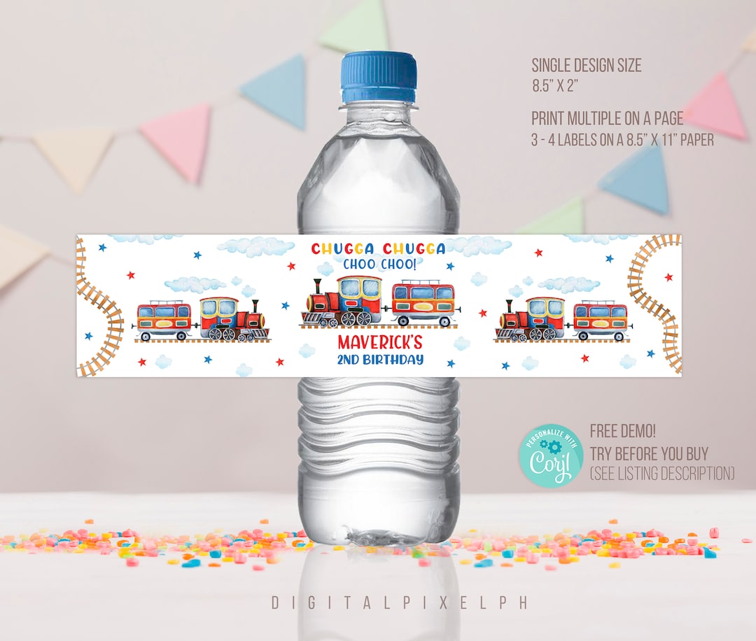 Editable Train Water Bottle Label, Train Label, Train Water Bottle ...
