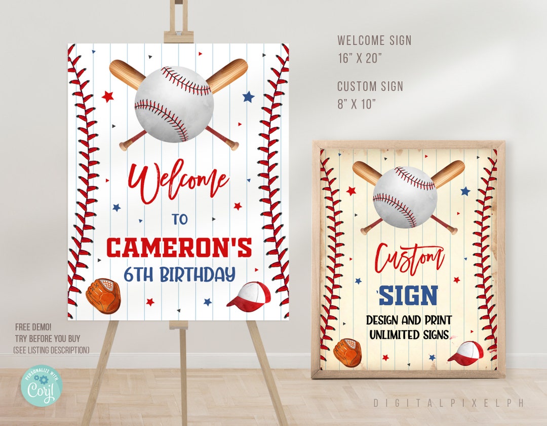 Editable Baseball Birthday Welcome Sign Template, Baseball Birthday ...