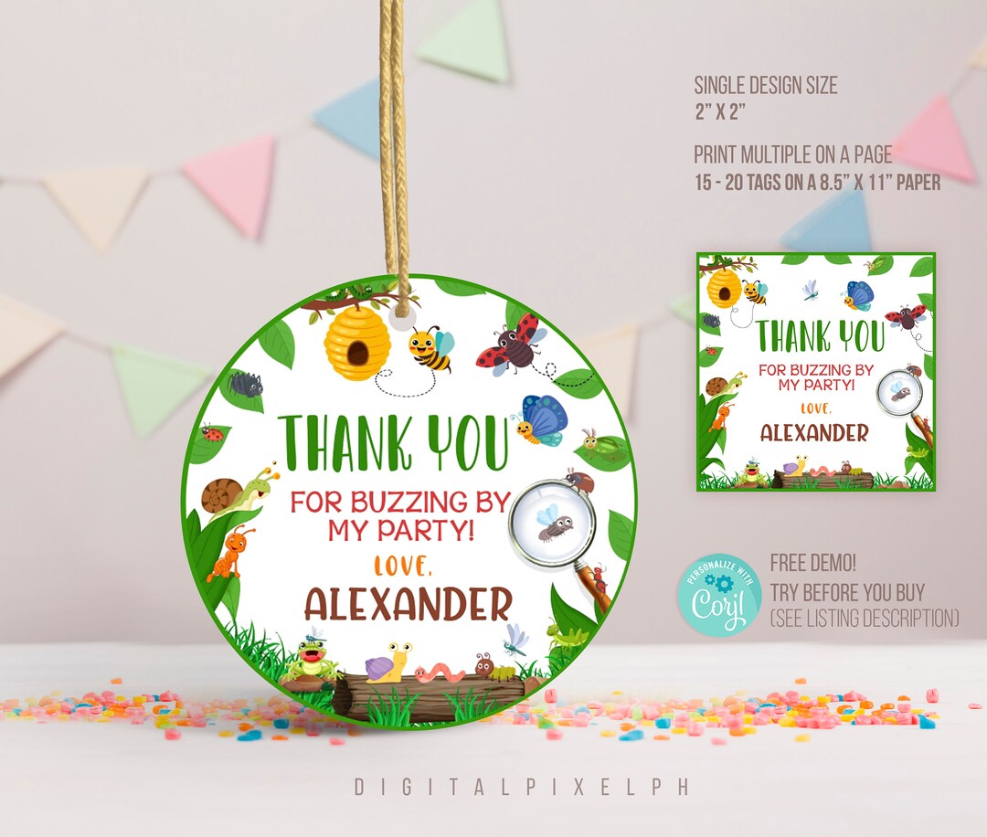 Editable Insect Round Thank You Tags, Insect Sticker, Insect Square ...