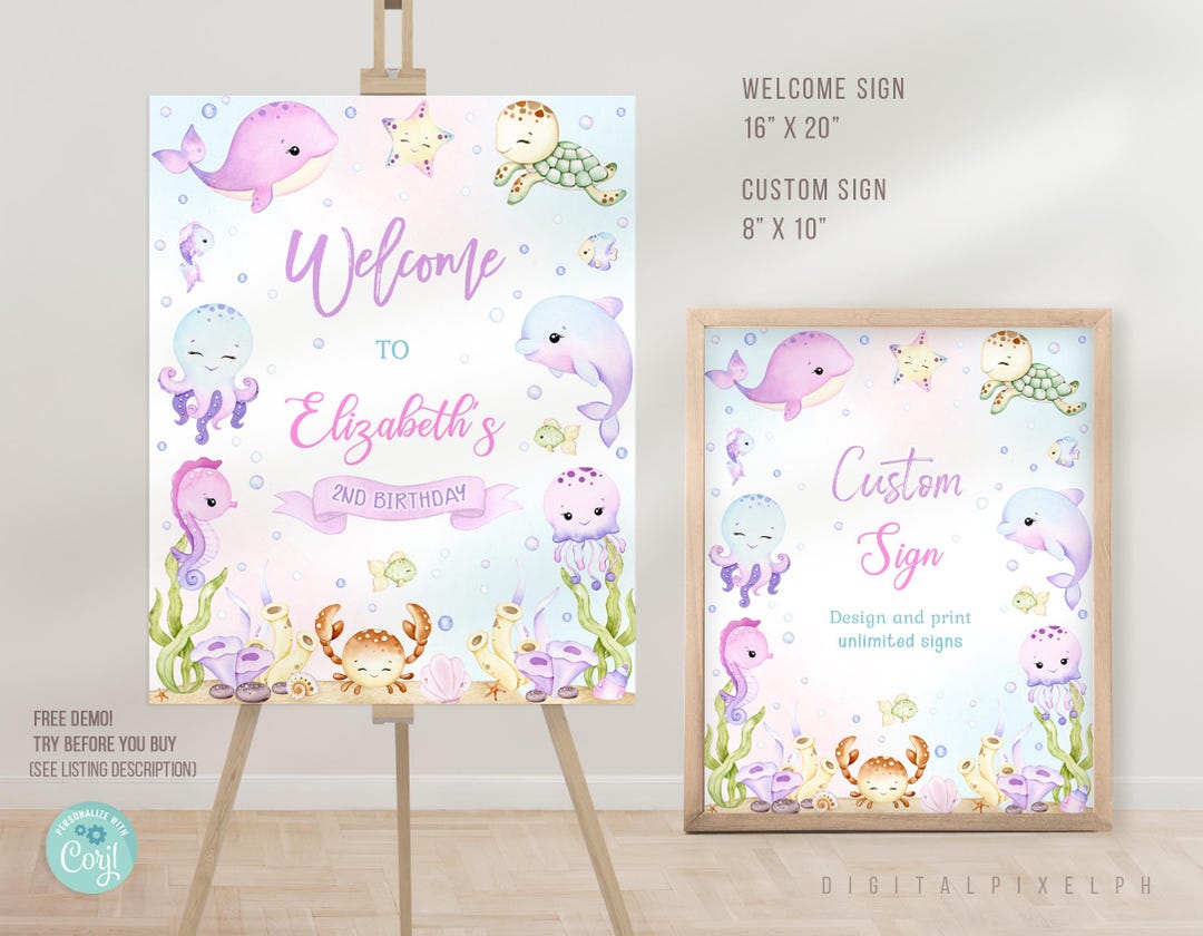 Editable Under the Sea Welcome Sign, Under the Sea Birthday Custom Sign ...