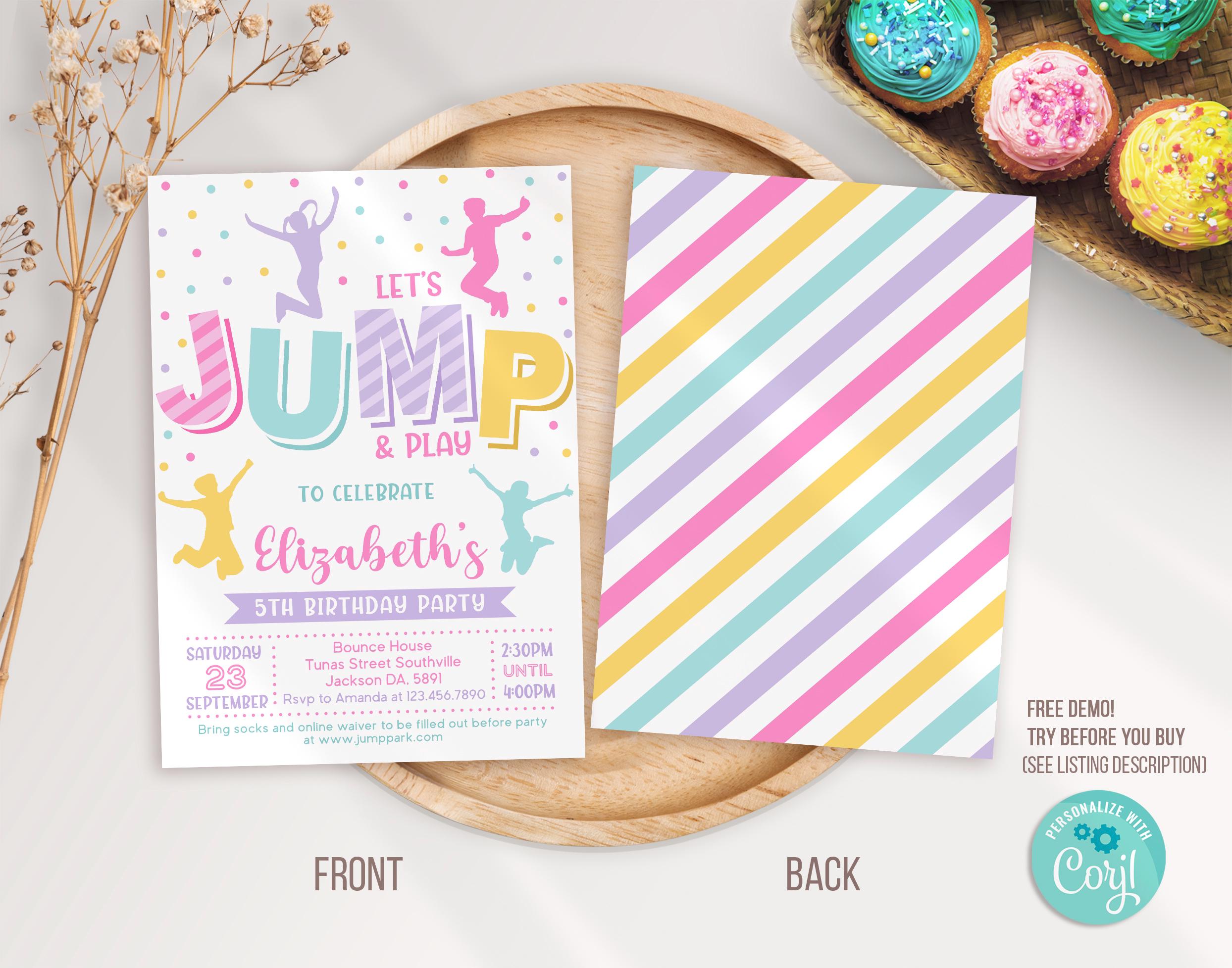 Editable Jump Birthday Invitation Template, Bounce House Party (digital ...