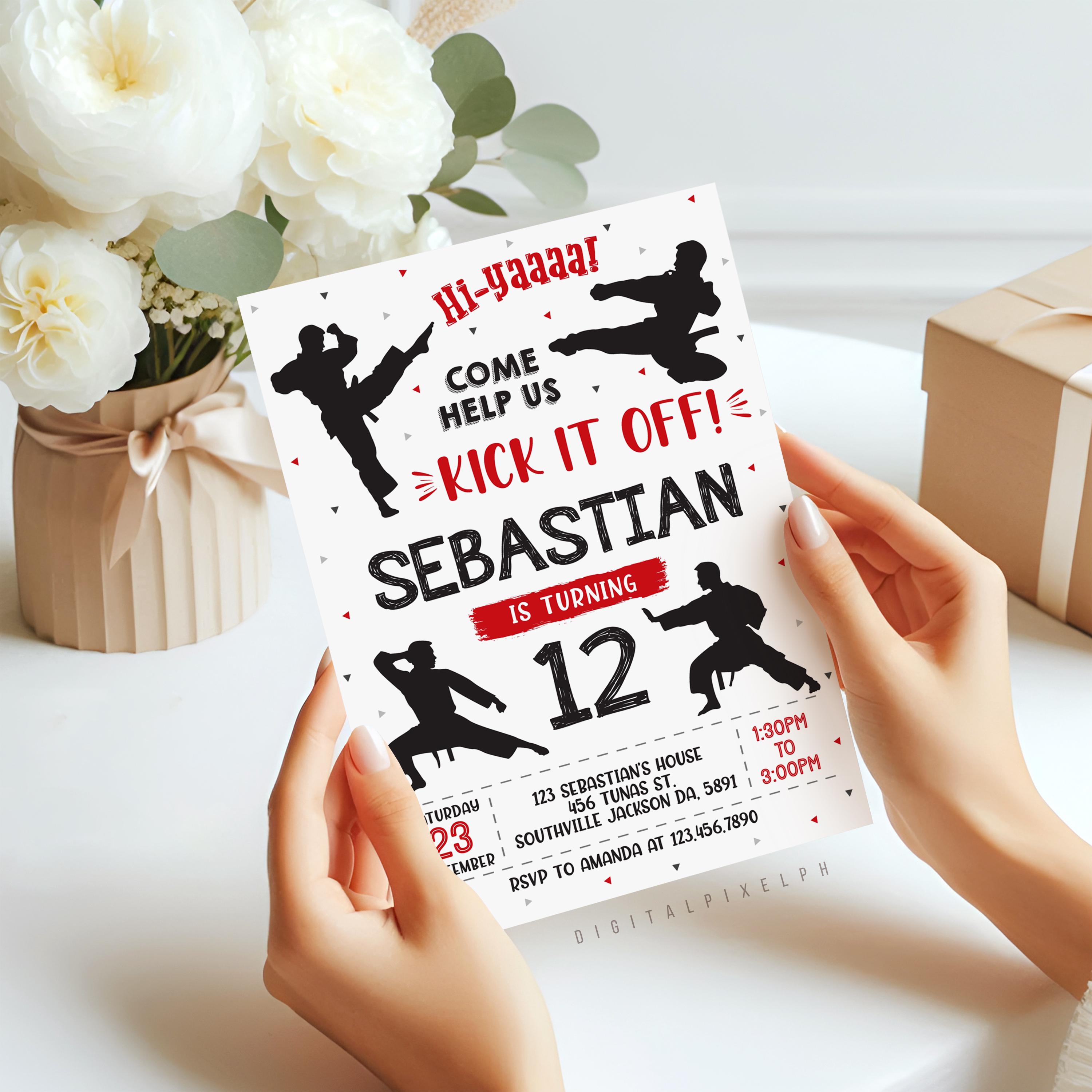 Invitación de cumpleaños de artes marciales, invitación de karate ...