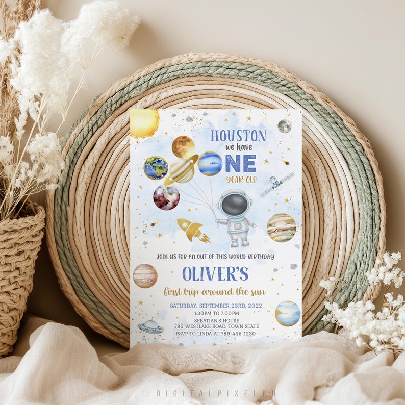 Outer Space Birthday Invitation Template, Planets Rocket Ship Astronaut ...