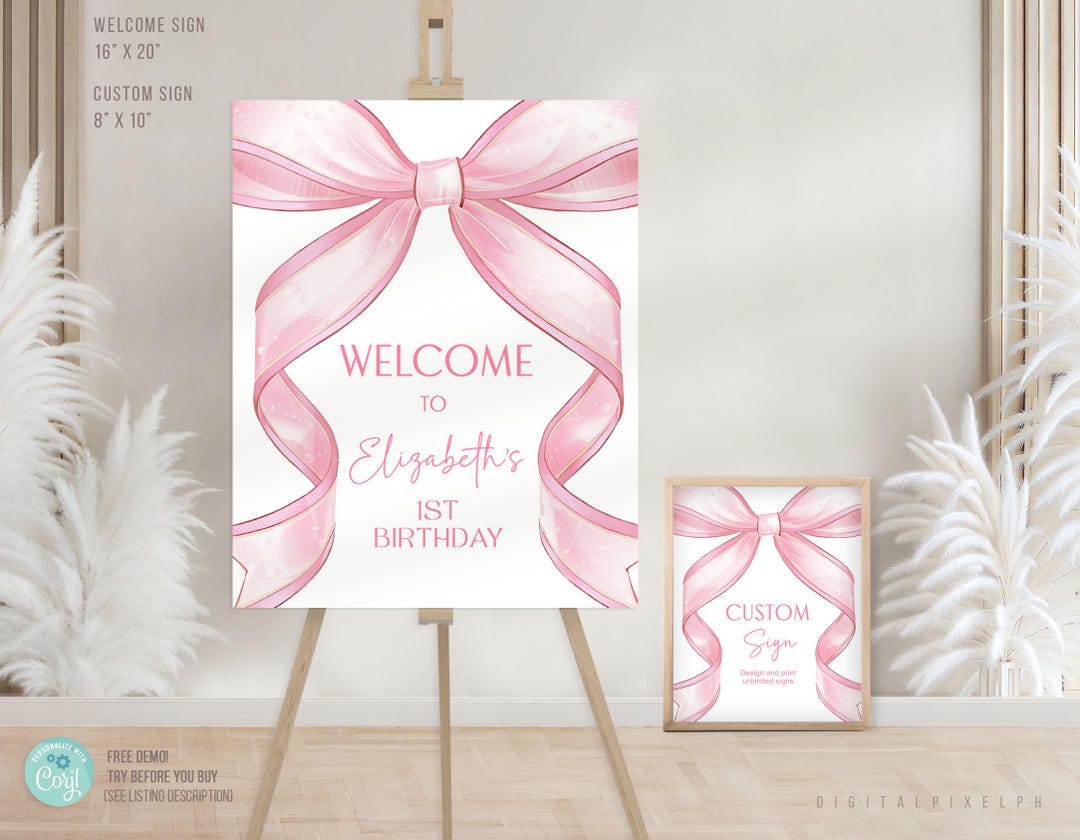 Coquette Pink Bow Welcome Sign Template, Coquette Pink Bow Custom Sign ...