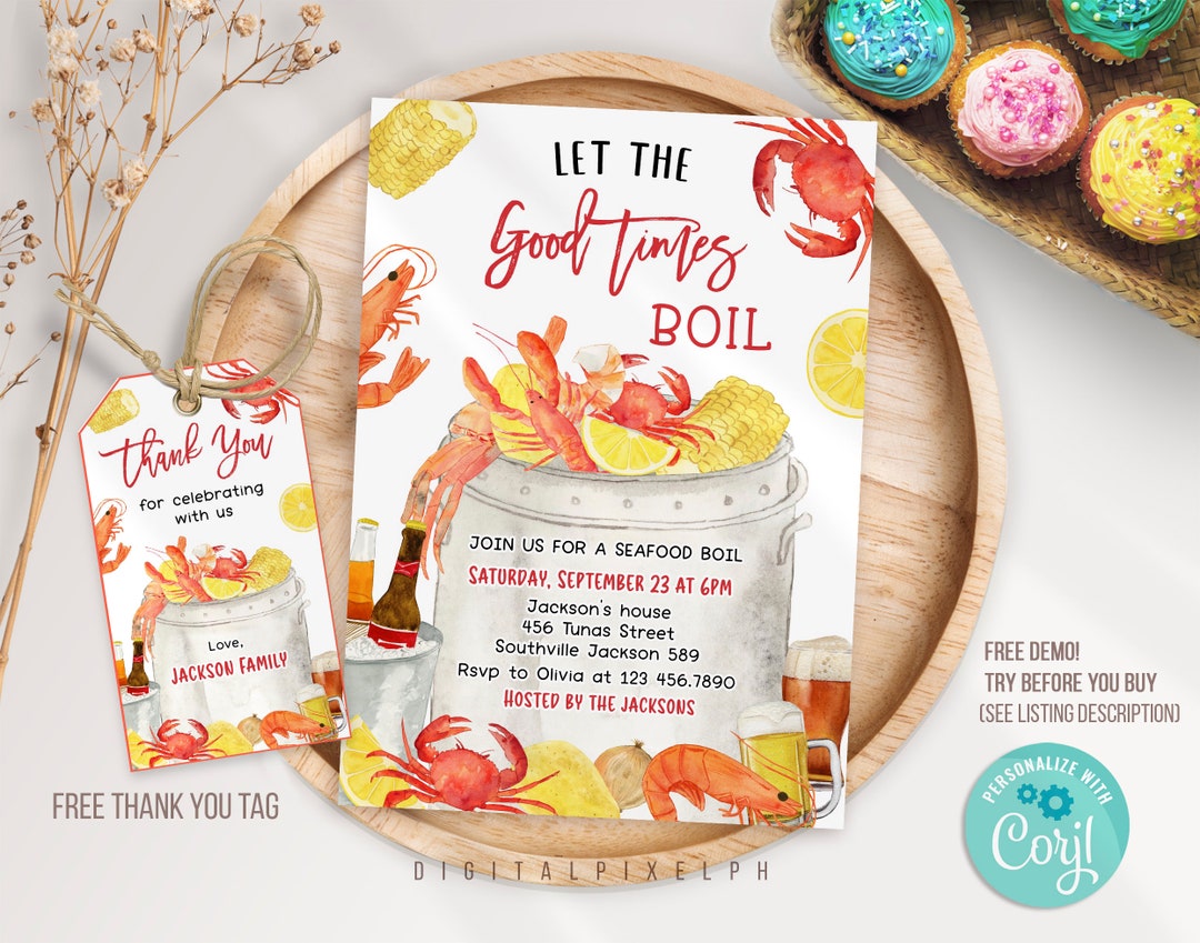 Editable Seafood Boil Invitation Template, Editable Crawfish Boil ...