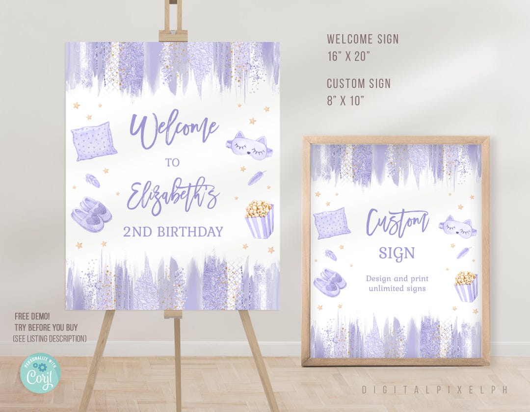 Editable Sleepover Party Welcome Sign Template, Sleepover Party Custom ...