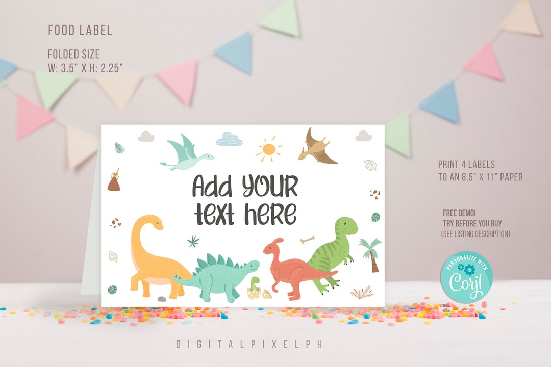 Editable Dinosaur Food Label, Dinosaur Birthday Party Food Tent Cards ...