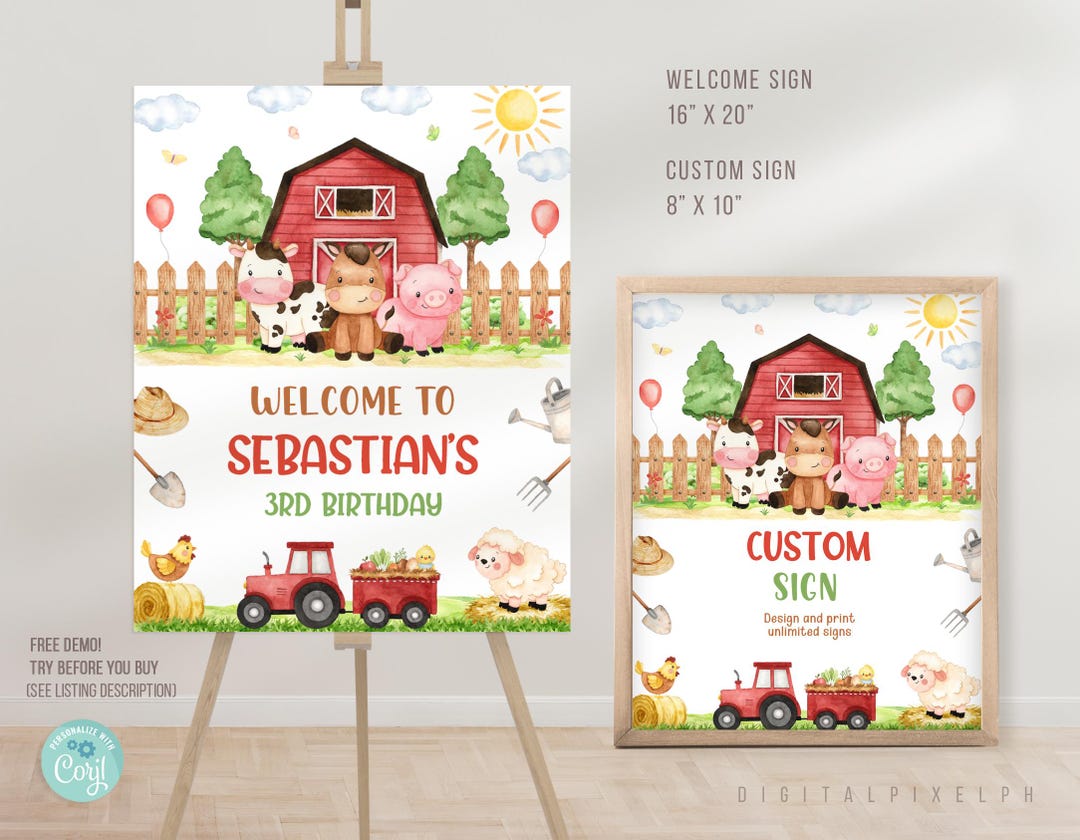 Editable Farm Birthday Welcome Sign Template, Farm Birthday Custom Sign ...