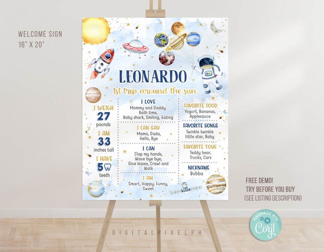Editable Outer Space Birthday Milestone Poster Template, Outer Space ...