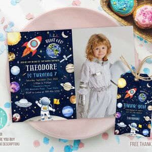 Outer Space Birthday Invitation Template With Photo Planets - Etsy