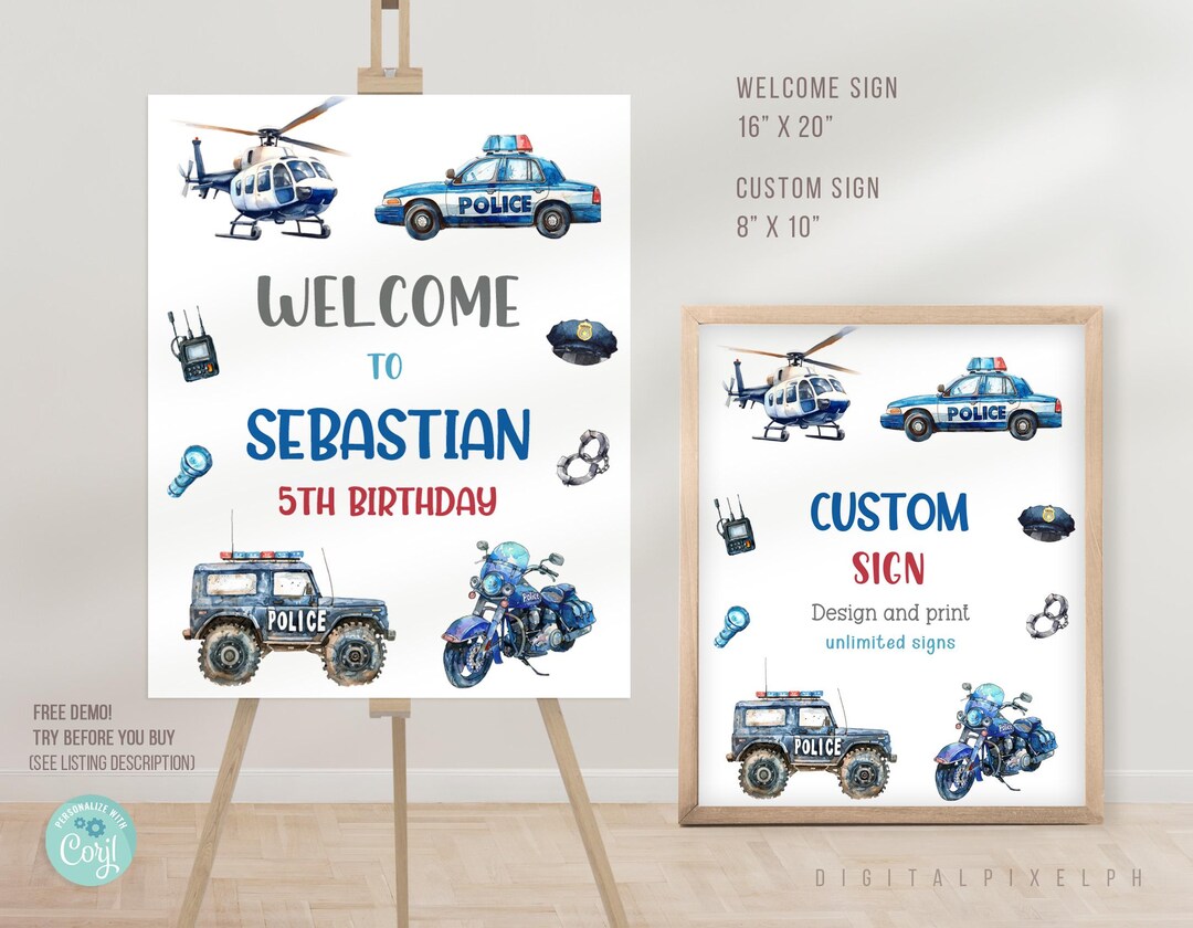 Editable Police Birthday Welcome Sign Template, Police Birthday Custom ...