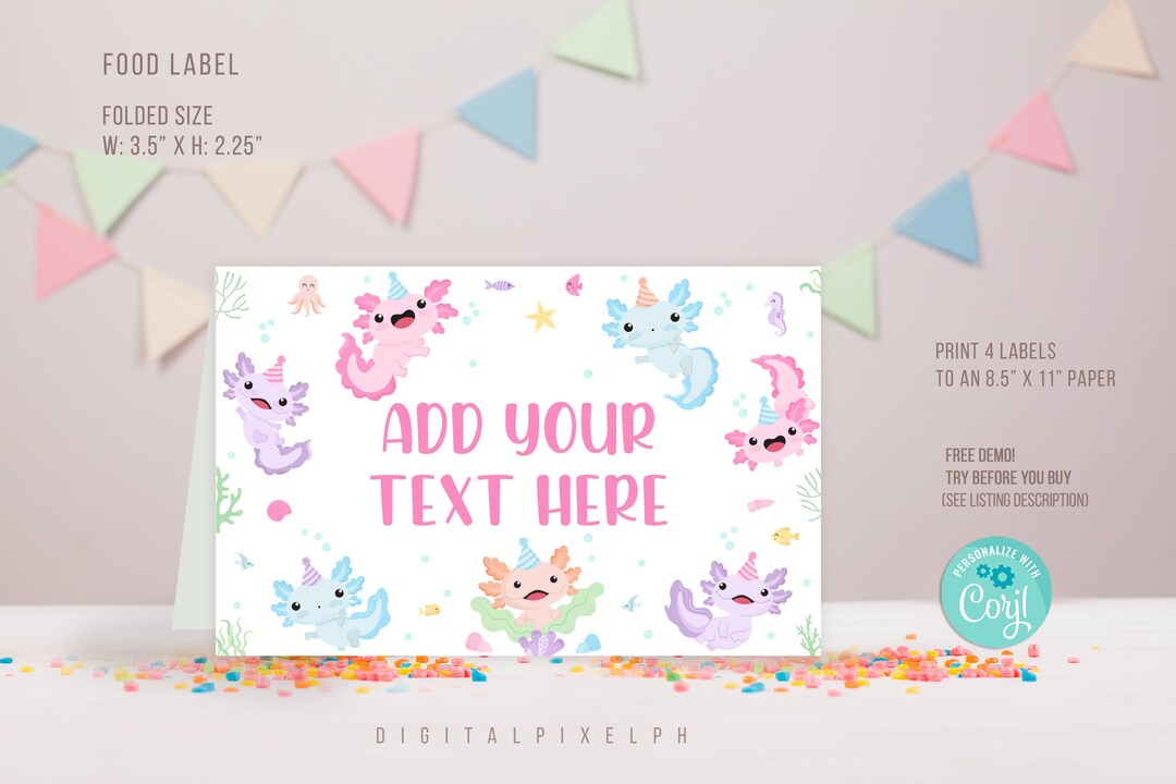 Editable Axolotl Food Label, Axolotl Food Tent Cards, Axolotl Food Tent ...