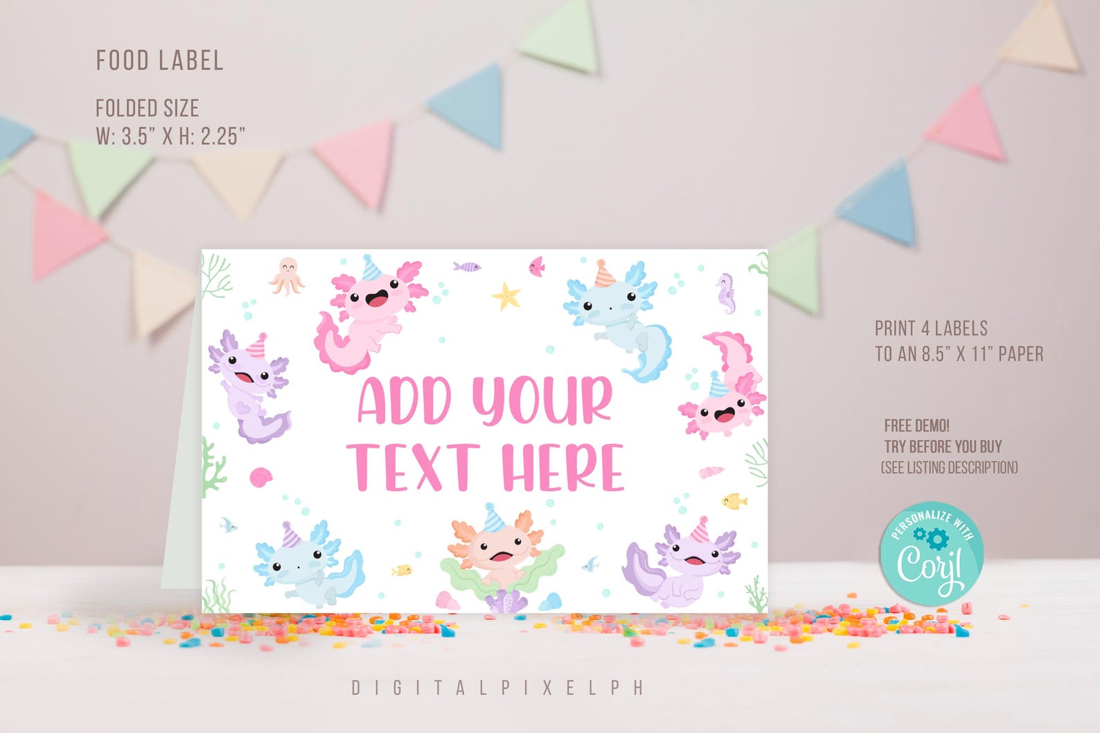 Editable Axolotl Food Label Tent Card (digital Download) - Etsy