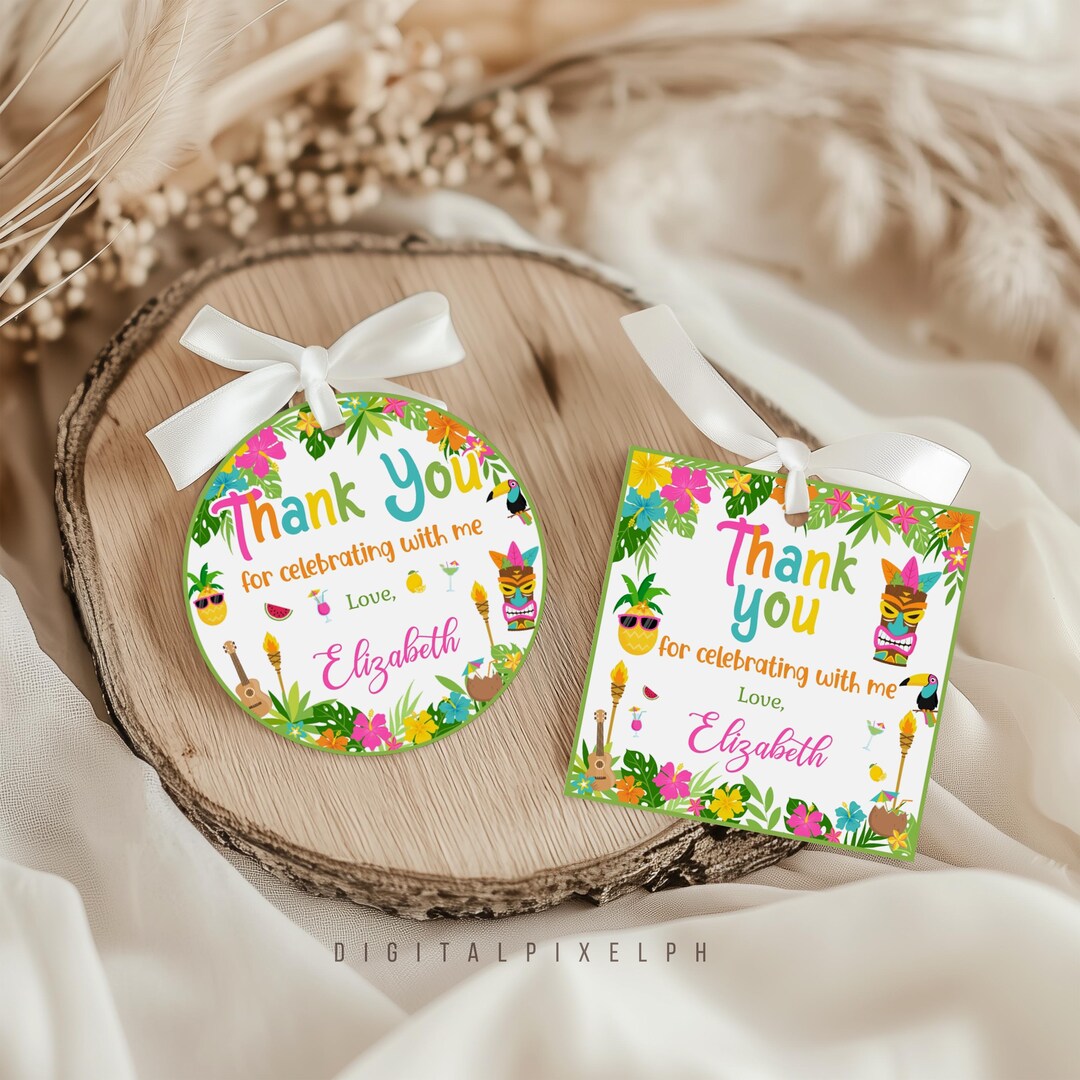 Hawaiian Luau Thank You Tags (digital Download) - Etsy