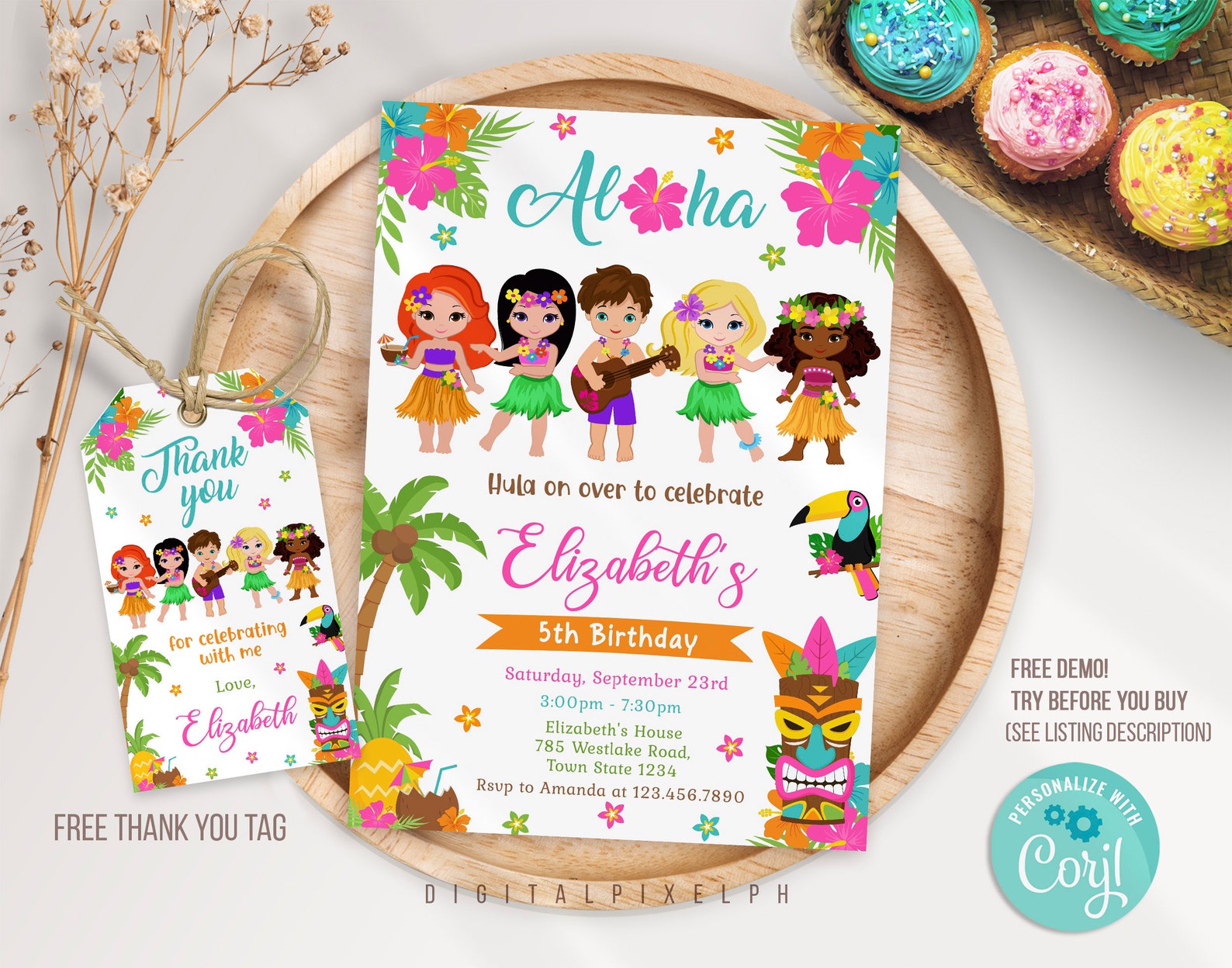 Editable Hawaiian Luau Birthday Invitation, Luau Party Invitation ...