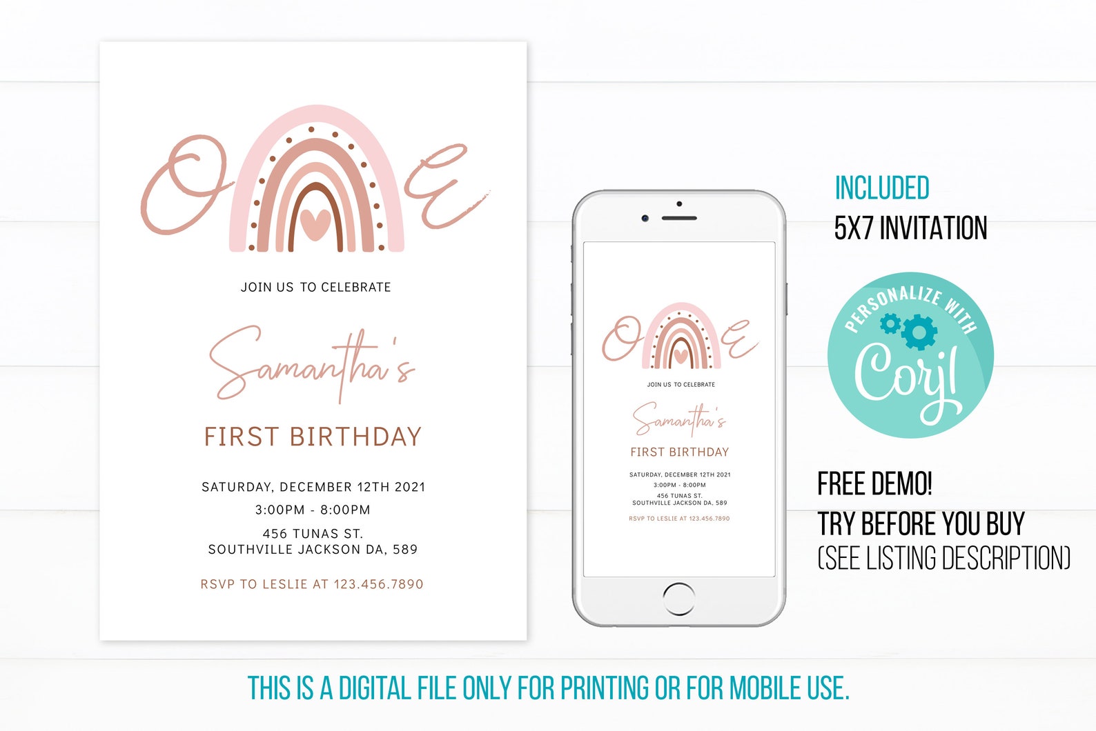 Editable Boho Rainbow Birthday Invitation Rainbow Invitation - Etsy