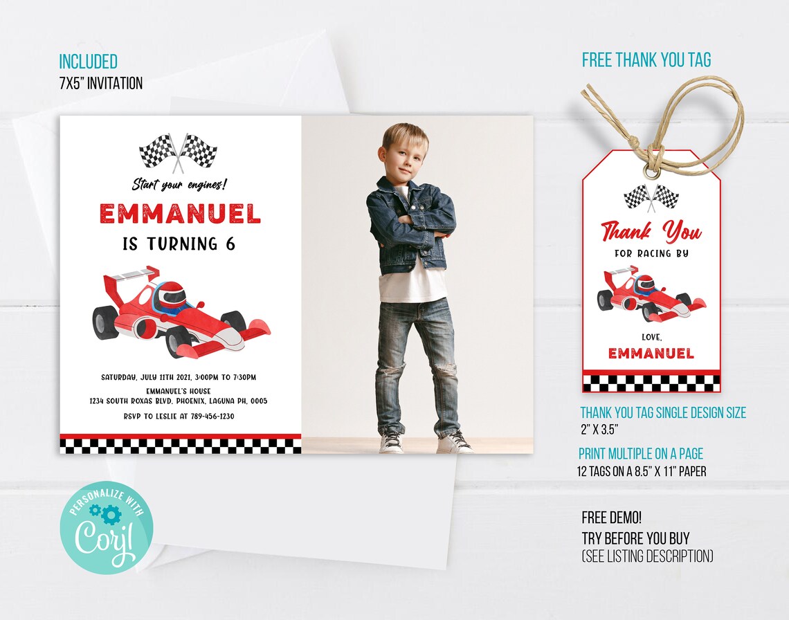 Racing Car Invitation Race Car Birthday Invitation Racing - Etsy