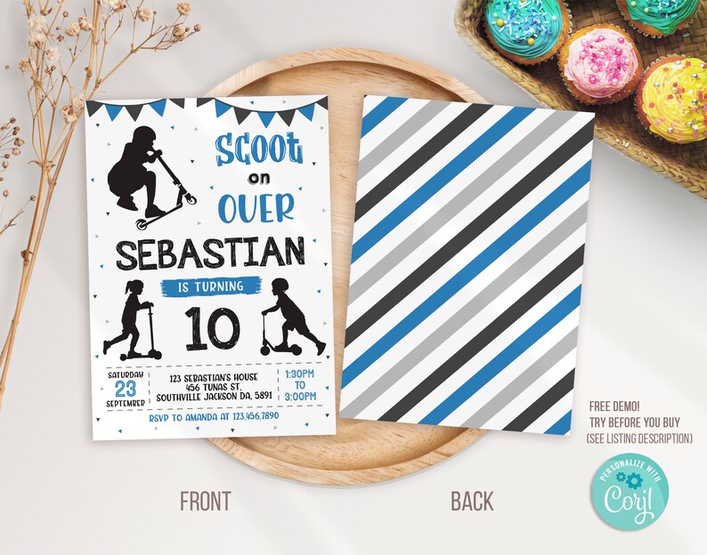 Editable Scooter Birthday Invitation Template, Skating Birthday ...