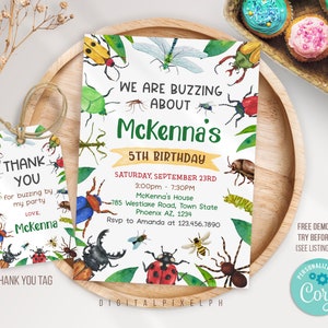 Insect Birthday Invitation, Bugs Birthday Invitation, Insect Thank You ...