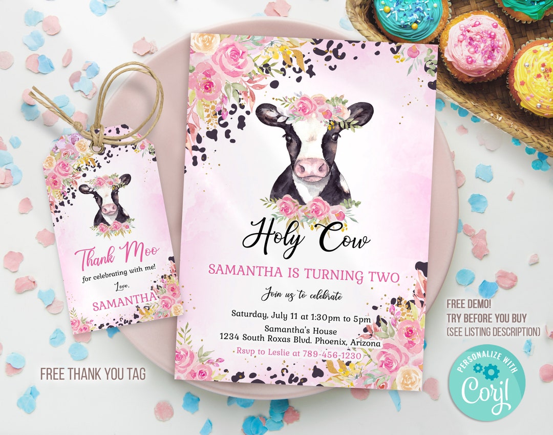 Editable Holy Cow Birthday Invitation Template, Holy Cow Birthday ...