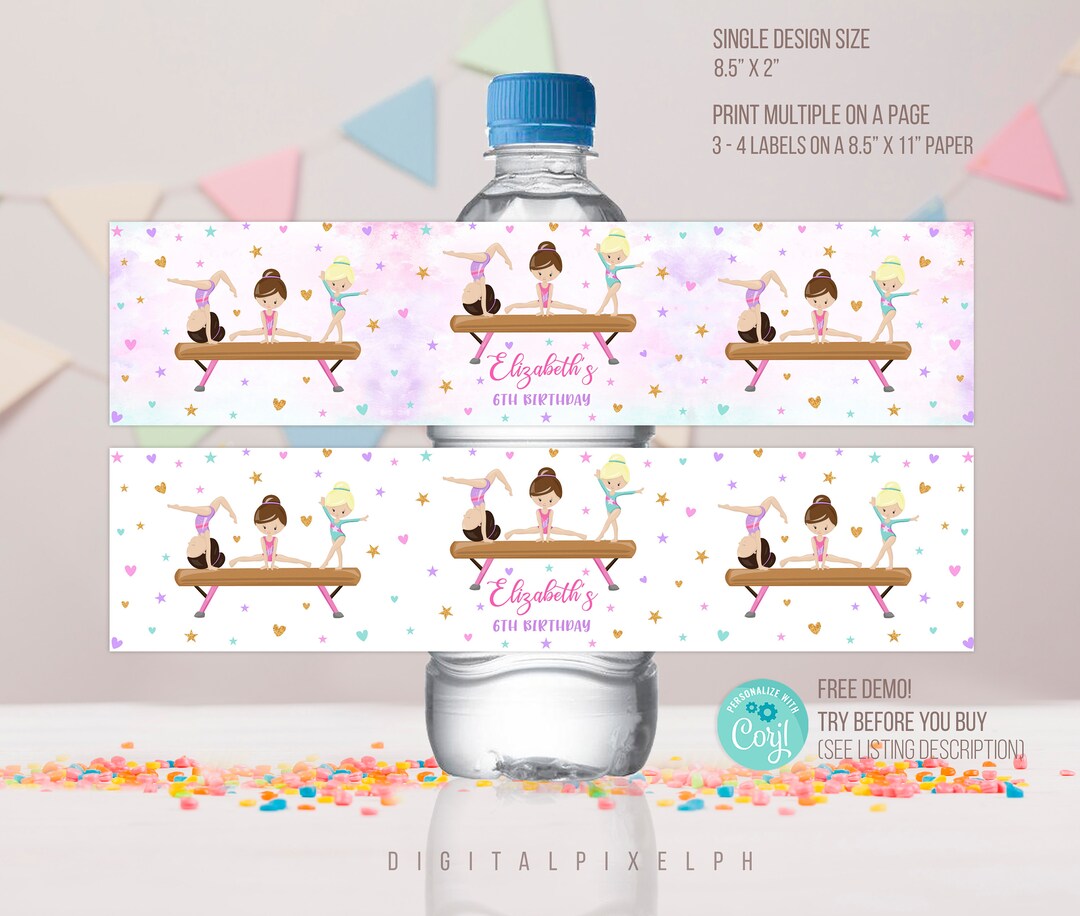 Editable Gymnastics Water Bottle Label, Gymnastics Label, Gymnastic ...