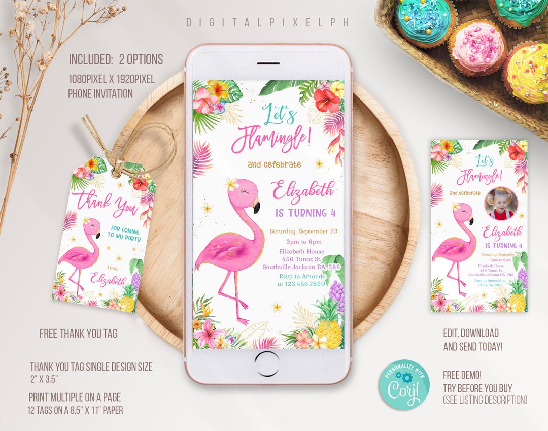 Editable Flamingo Electronic Invitation Template, Flamingo Phone ...