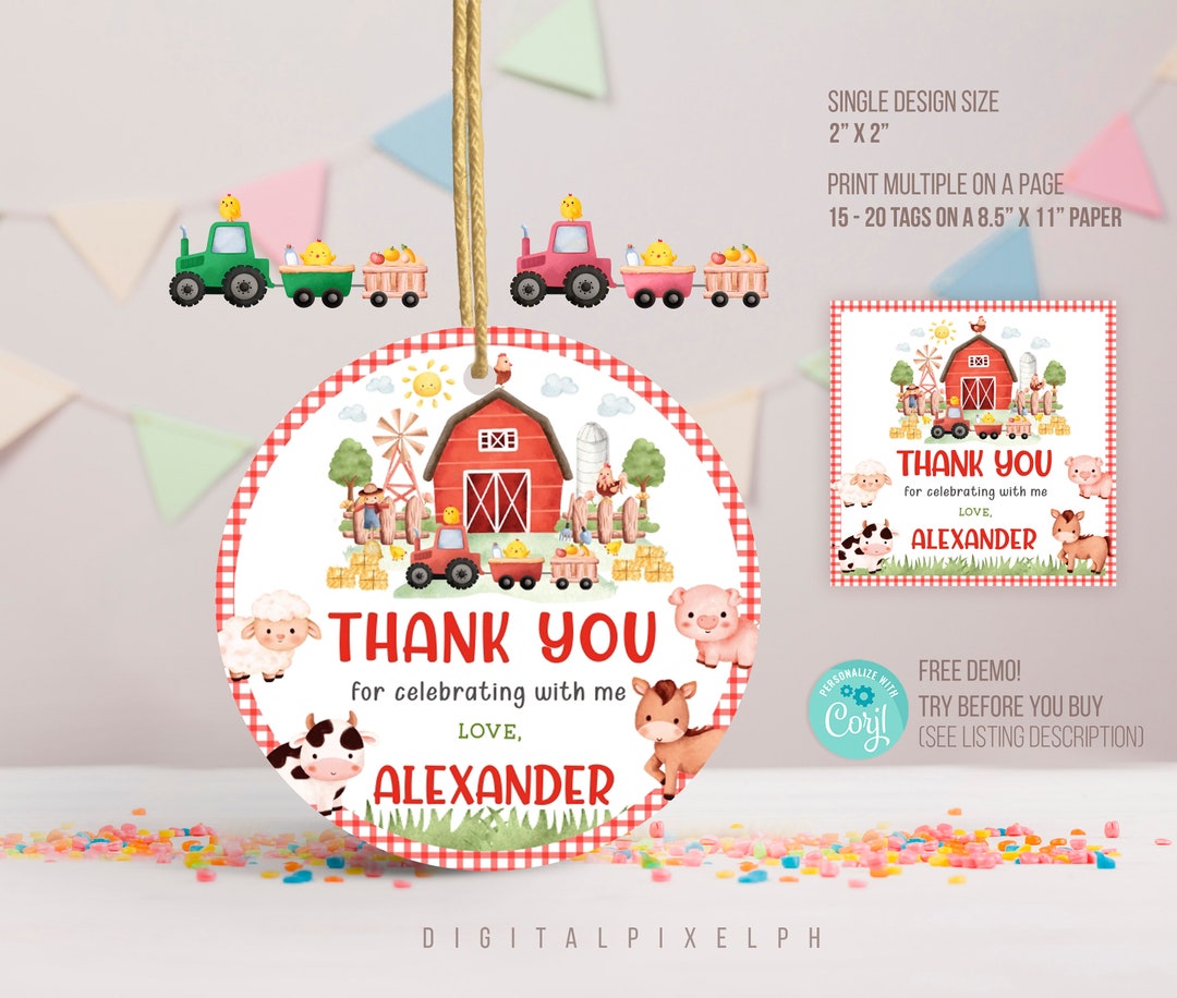 Editable Farm Round Thank You Tags, Farm Sticker, Farm Square Thank You ...