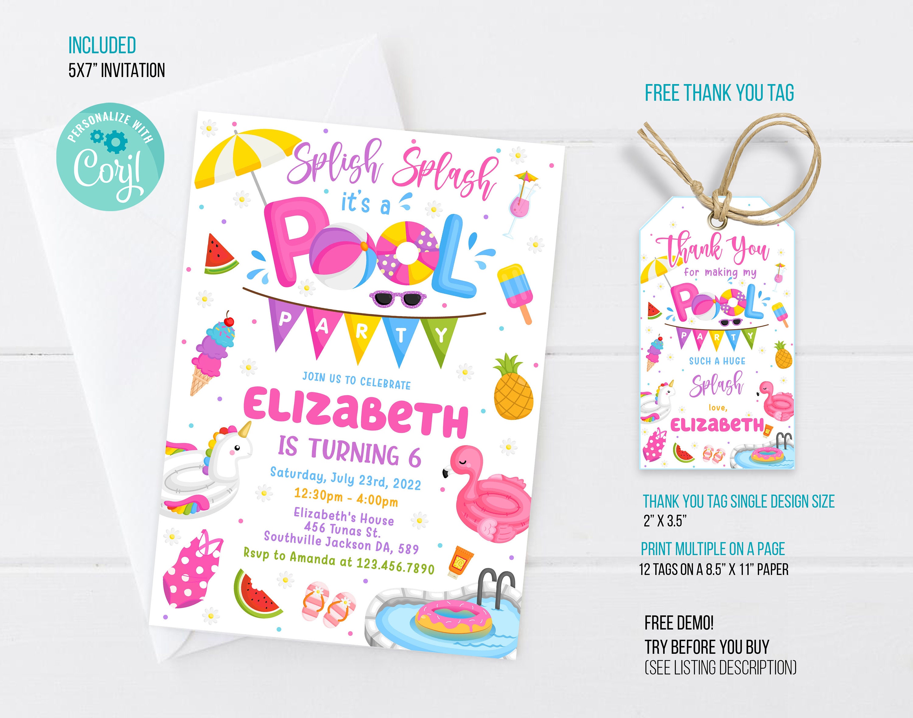 Invitación de cumpleaños de pool party invitación de - Etsy México