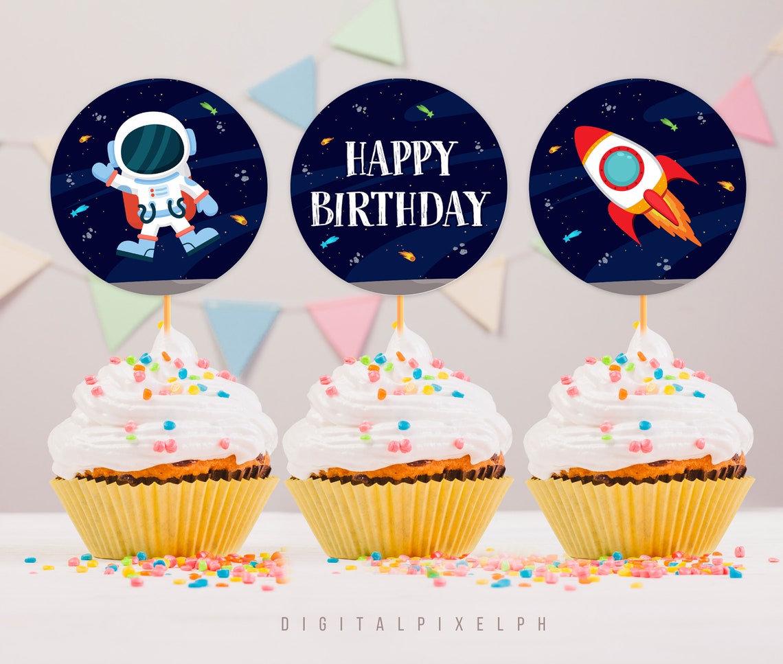 Outer Space Birthday Party Cupcake Toppers Outer Space - Etsy