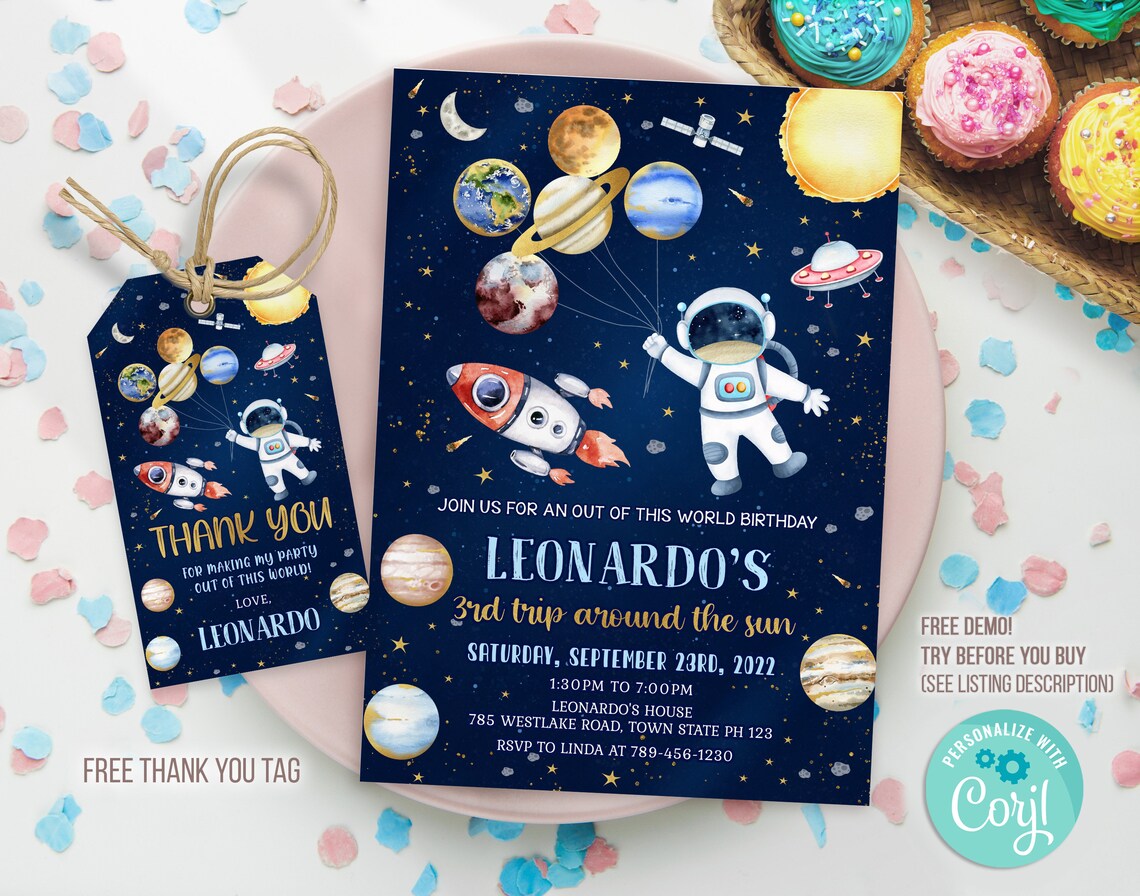 Outer Space Birthday Invitation Template Planets Rocket Ship - Etsy