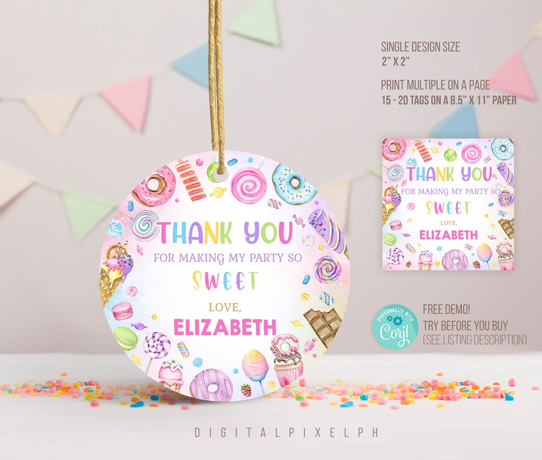 Editable Round Sweets Thank You Tags, Sweets Thank You Tags, Sweets ...