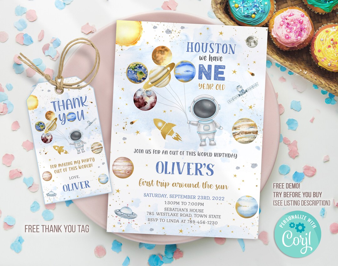 Editable Outer Space Birthday Invitation Template, Planets Rocket Ship ...