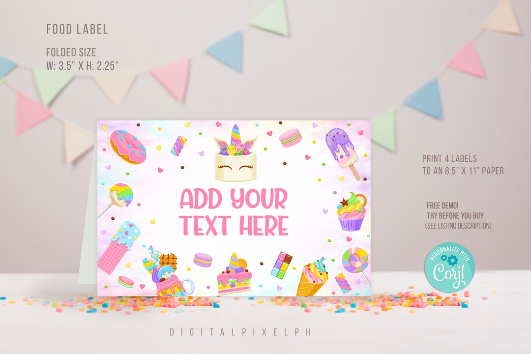 Editable Sweets Candy Food Label, Sweets Birthday Party Food Tent Cards ...