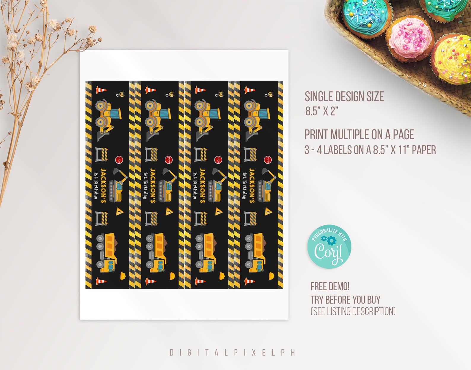 Editable Construction Birthday Water Bottle Label (digital Download) - Etsy