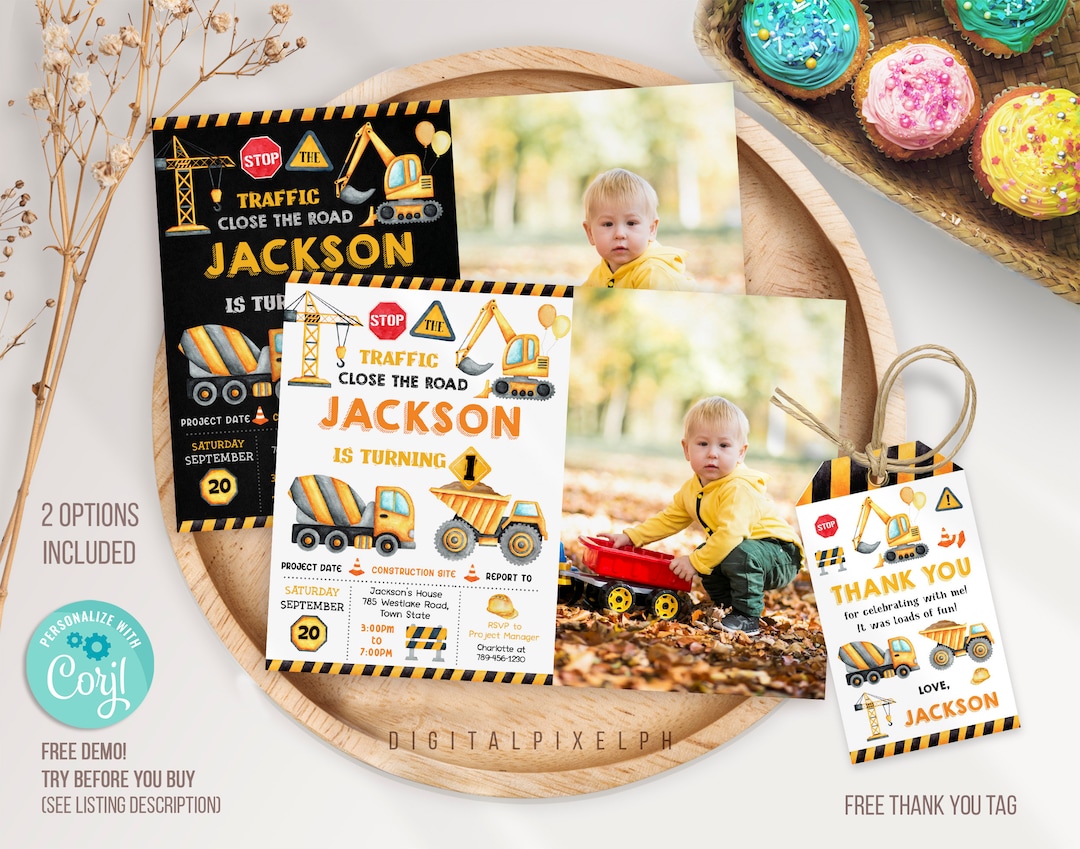 Editable Construction Birthday Party Invitation Template, Construction ...