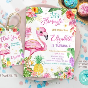 Editable Flamingo Birthday Invitation Template, Flamingle Invitation ...