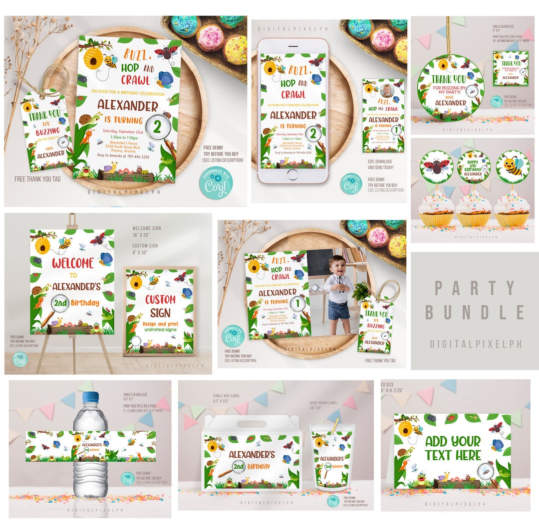 Editable Insect Bugs Birthday Invitation Bundle Template, Insect Bugs ...