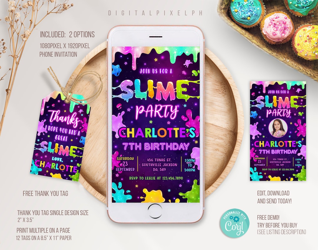 Slime Party Phone Birthday Invitation, Slime Electronic Invitation ...