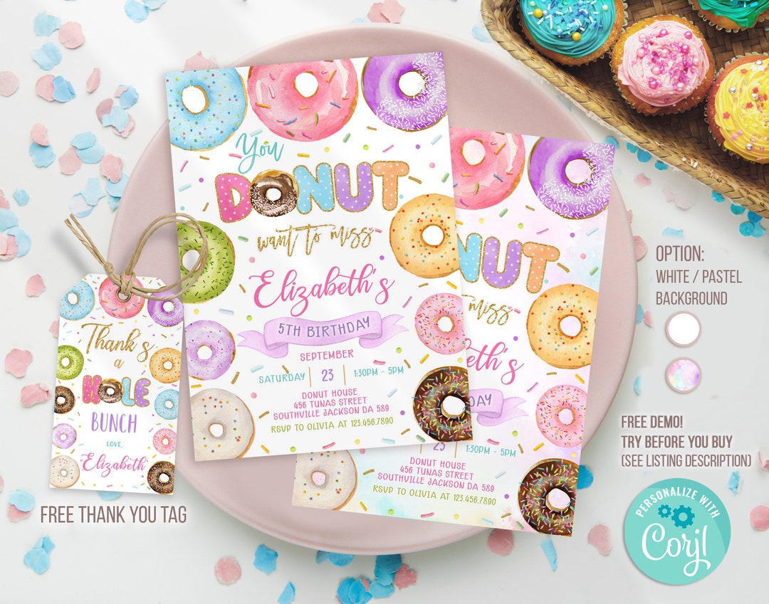 Editable Donut Birthday Invitation Template, Donut Birthday Invitation ...