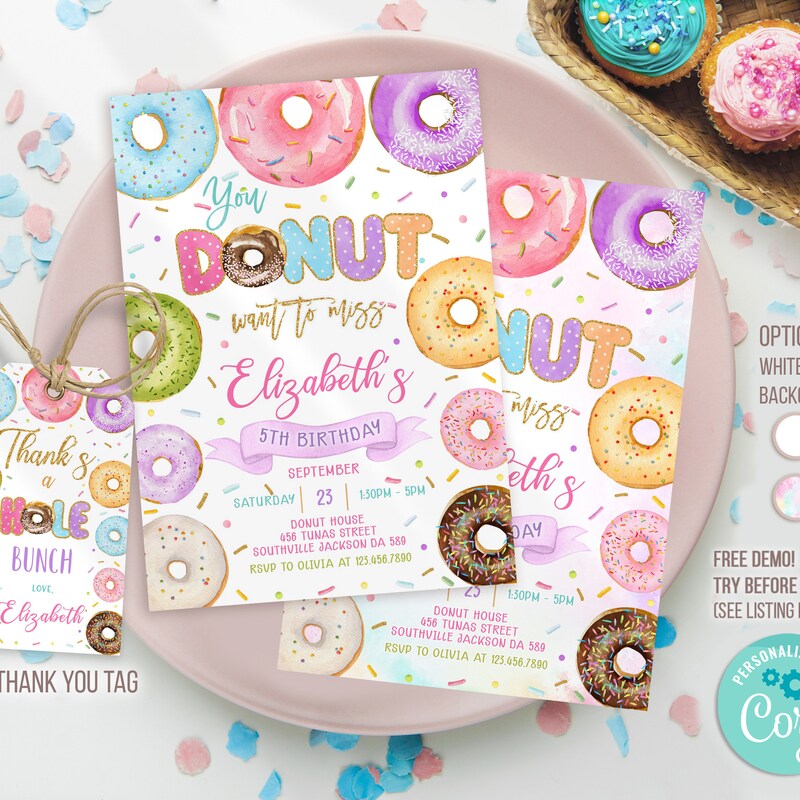 Donut Party Invitations - Etsy