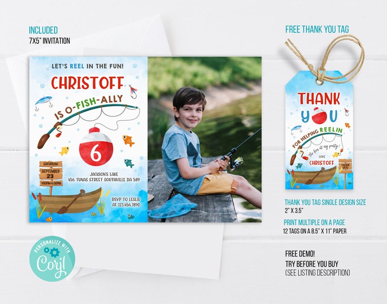Fishing Birthday Party Invitation Template With Photo Fishing - Etsy