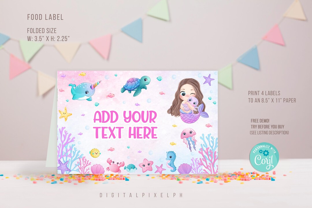Editable Mermaid Food Label, Mermaid Food Tent Cards, Under the Sea ...