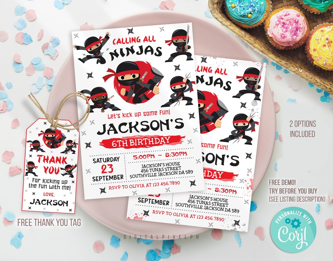 Editable Ninja Birthday Invitation Template, Ninja Birthday Invitation ...