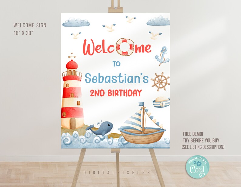 Editable Nautical Birthday Welcome Sign Template (digital Download) - Etsy