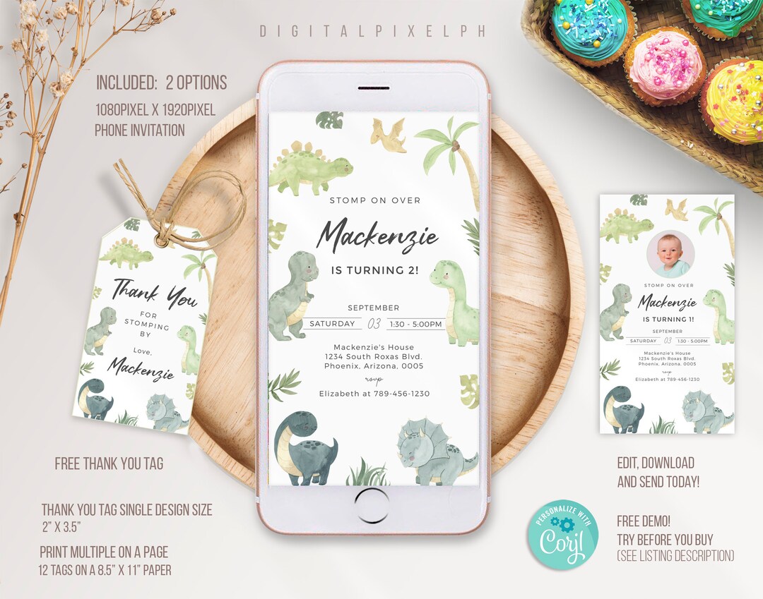 Editable Dinosaur Electronic Invitation Template, Dinosaur Phone ...